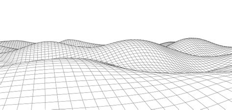 디지털 물결 모양의 와이어프레임 풍경 미래 지향적 인 선형 물결 치는 지형 계곡이있는 산의 디지털 사이버 공간 벡터 일러스트레이션 3차원 형태에 대한 스톡 벡터 아트 및