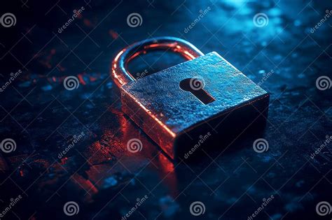 Digital Padlock For Computing System On Dark Blue Background Cyber Security Technology For