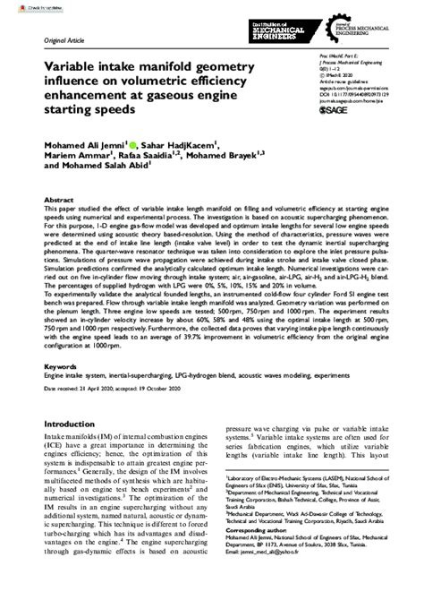 Pdf Variable Intake Manifold Geometry Influence On Volumetric Efficiency Enhancement At