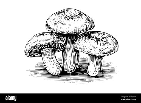 Forest Mushrooms Hand Drawn Ink Sketch Engraving Vintage Style Vector