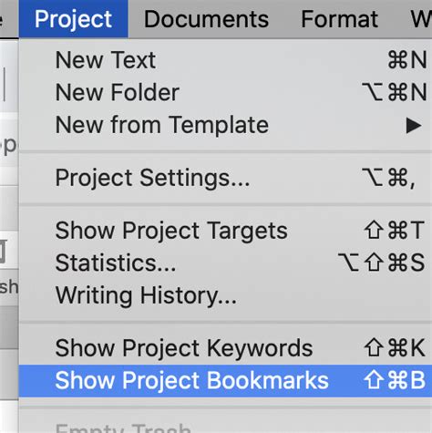 What Is The Keyboard Shortcut To Close The Show Project Bookmarks