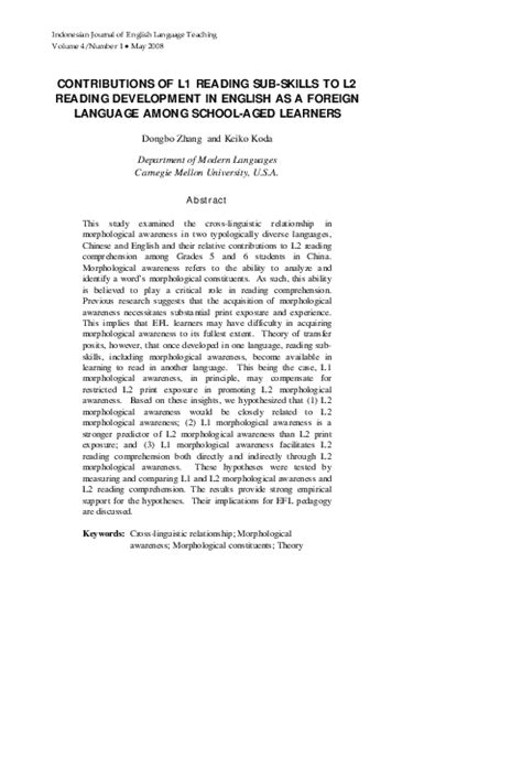 Pdf Contributions Of L1 Reading Sub Skills To L2 Reading Development In English As A Foreign