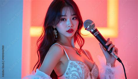 Beautiful Korean K Pop Female Singer Singing Romantic Ballad Music On