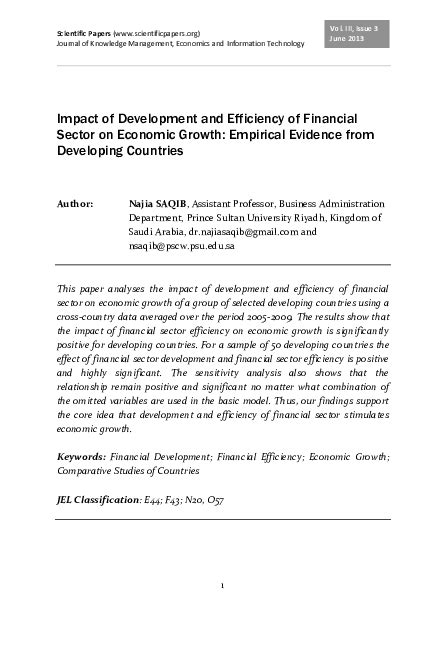 Pdf Impact Of Development And Efficiency Of Financial Sector On Economic Growth Empirical