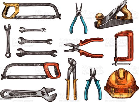 Hand Tool Work Instrument Isolated Sketches Stock Illustration