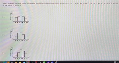 Solved Make A Histogram Using A Bin Width Of Ten To Display The Bowling Scores For These 31