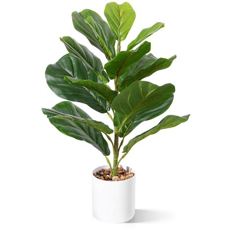Crosofmi Artificial Mini Fiddle Leaf Fig Tree 22 Inch Fake Ficus Lyrata Plant With 15 Leaves