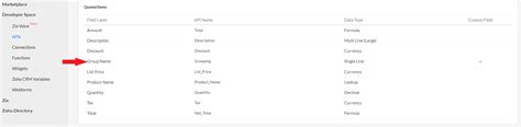zoho crm update a custom field in line items product details using