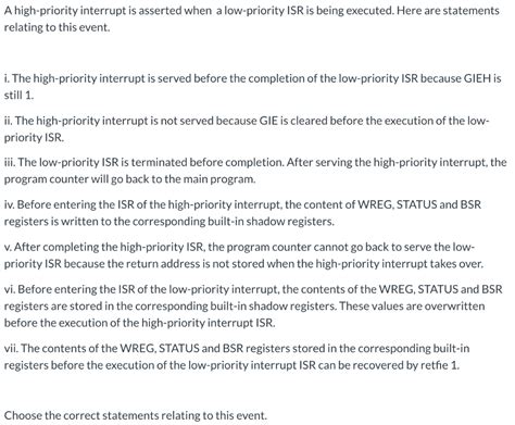 Solved A High Priority Interrupt Is Asserted When A
