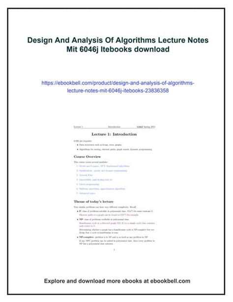Design And Analysis Of Algorithms Lecture Notes Mit 6046j Itebooks Pdf