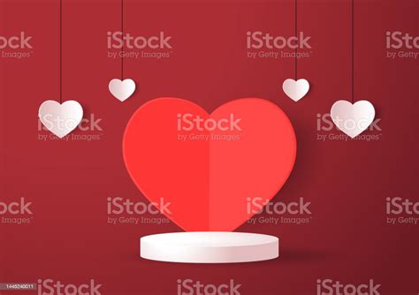 발렌타인 데이 종이 스타일 벡터입니다 아름 다운 분홍색 현실적인 심장 모양의 연단은 장식 떨어지는 종이 하트 벡터 템플릿으로 발렌타인 데이 제품 디스플레이 프리젠 테이션을