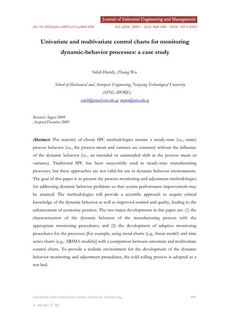 Pdf Univariate And Multivariate Control Charts For Monitoring Dynamic Behavior Processes A