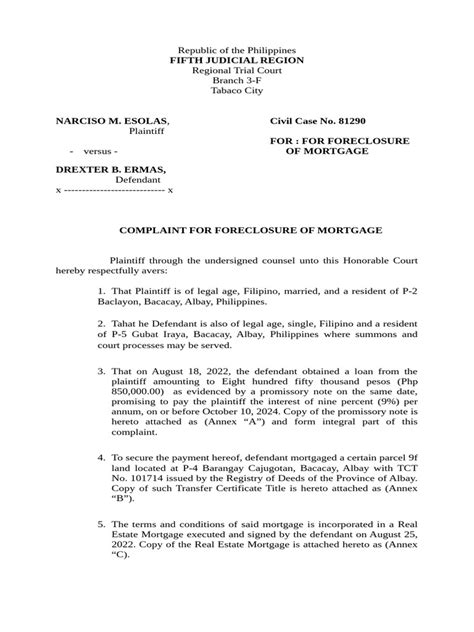 8 Complaint For Foreclosure Of Mortgage Pdf Lawsuit Foreclosure