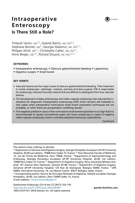 Pdf Intraoperative Enteroscopy In The Management Of Obscure