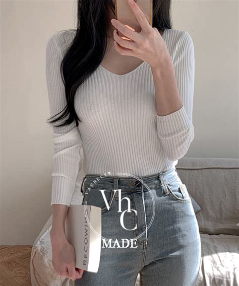 반해써 반해made 9color 이너 정석템 쫀득 골지 브이넥 긴팔 니트티셔츠 Tyw091