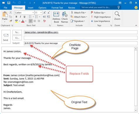 Reply Outlook Message Include Original Text With Onenote Page As Template Office Onenote Gem