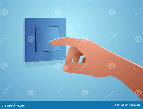 Close Up Of A Human Hand Turning On And Off A Light Switch Stock Vector