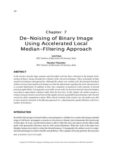 Pdf De Noising Of Binary Image Using Accelerated Local Median Filtering Approach
