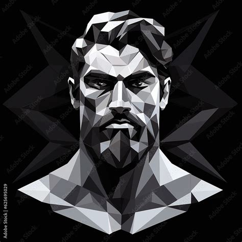 Facial Polygons Redefining Portraiture With A Striking Man Face In Polygon Style Stock