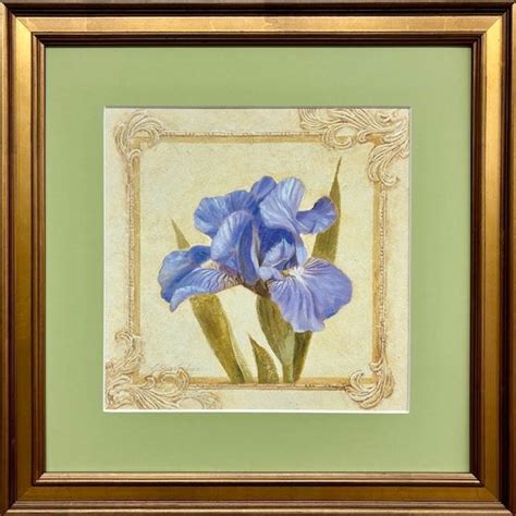 Gloria Eriksen Embossed Blue Iris Custom Framed Art Floral Flower New