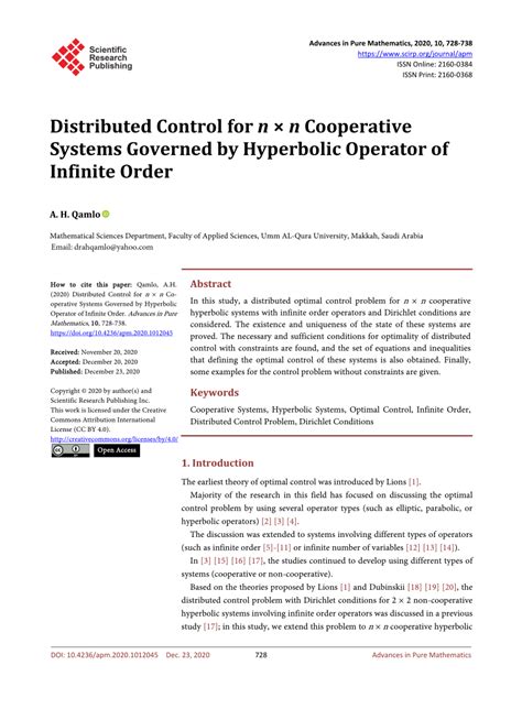 Pdf Distributed Control For N × N Cooperative Systems Governed By Hyperbolic Operator Of
