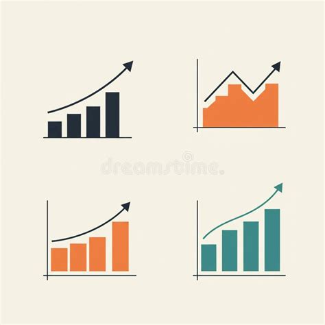 Four Stylized Graph Icons On A Light Background Each With An Upward Trending Arrow Stock