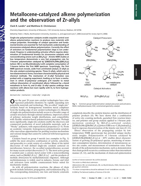 Pdf Metallocene Catalyzed Alkene Polymerization And The Observation Of Zr Allyls