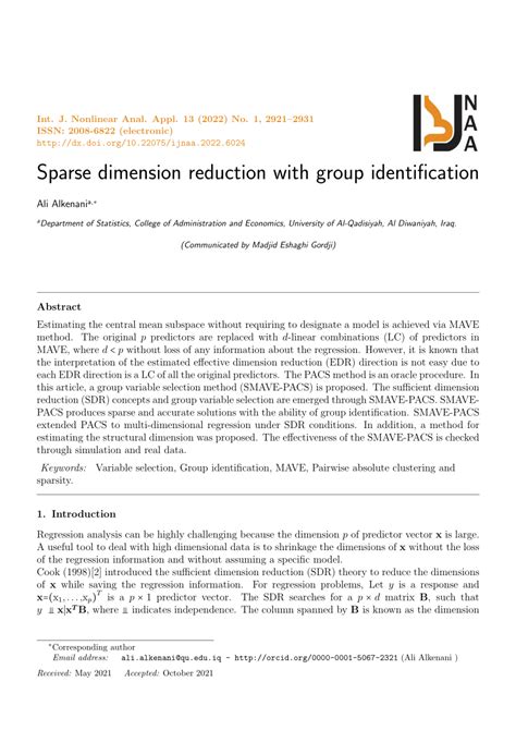 Pdf Sparse Dimension Reduction With Group Identification