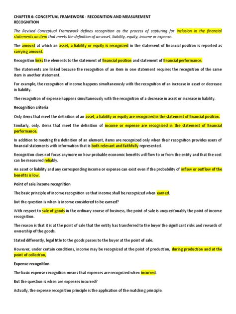 Chapter 6 Conceptual Framework Recognition And Measurement Recognition Pdf Historical