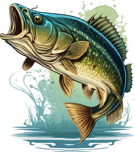 Big Bass Fish Vector Cartoon For T Shirt Big Bass Fish T Shirt Design