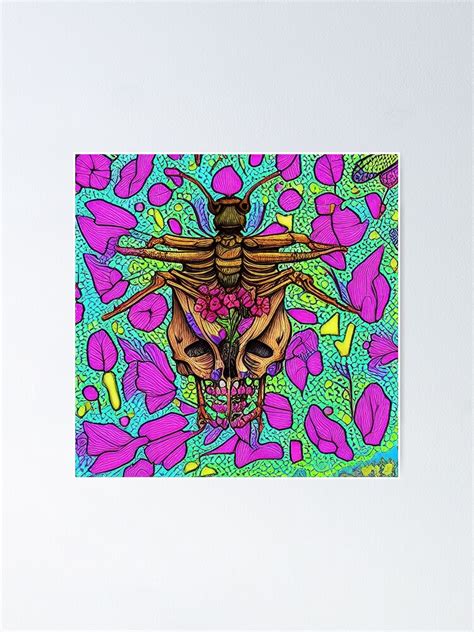 Skeleton With Flowers And Bugs Grasshopper Skull Poster For Sale By