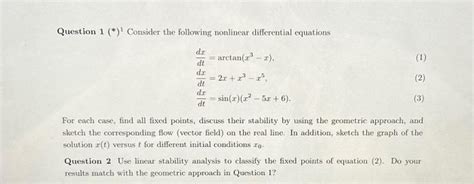 Solved Question 1∗1 Consider The Following Nonlinear