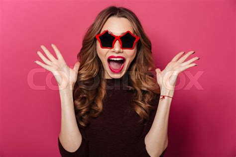 Surprised Lady Wearing Sunglasses Stock Image Colourbox