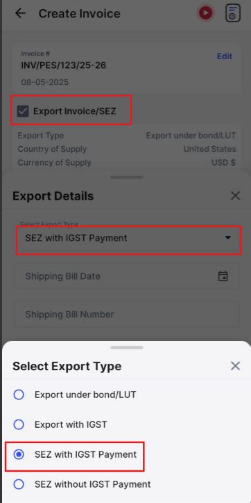 How To Create SEZ Invoice With IGST On Mobile General Swipe