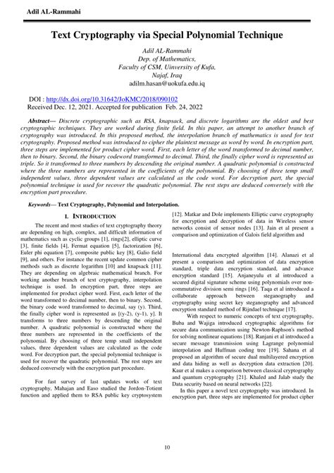 Pdf Text Cryptography Via Special Polynomial Technique