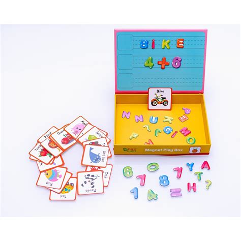 Магнитна кутия за игра Пъзел с цифри и букви 101 части жълто Emag Bg