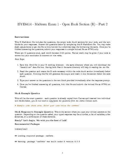 SP2023 Midterm Exam 1 Part 2 Solutions ISYE6414 Midterm Exam 1 Open Book Section R
