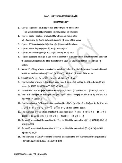 Math 111 Test Questions Solved Download Free Pdf Mathematics