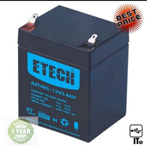 Battery 5 4ah 12v Etech Battery For Ups แบตเตอรี่ ประกัน 1y เครื่อง