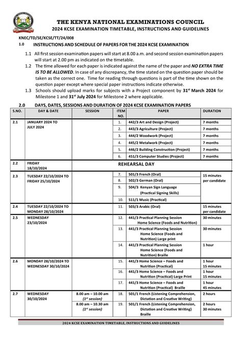 Kcse 2024 Timetable 2024 Kcse Examination Timetable Kcse 2024