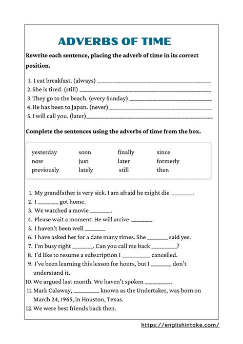 Adverbs Of Time Worksheets For Grade 6 Fill In Adjectives Or Adverbs