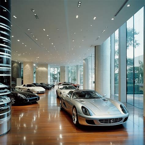 A Luxury Car Showroom Displaying Various Highend Models With Polished Finishes Premium Ai