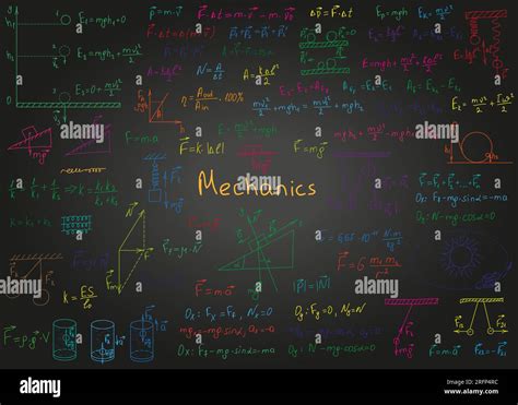 Physics Colorful Formulas Drawn By Hand On A Black Chalkboard For The Background Vector