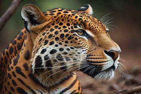 Close Up Portrait Of A Leopard Panthera Onca Generative Ai Stock