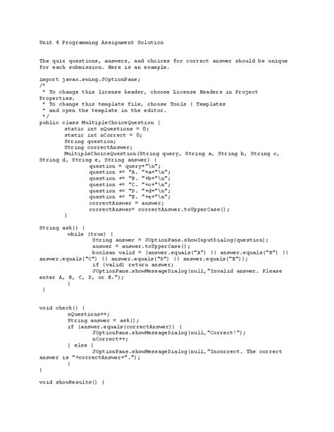 Cs 1102 Unit 4 Programming Assignment Quiz Solution And Code Studocu