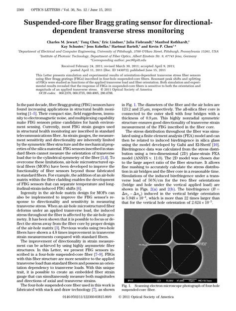 Pdf Suspended Core Fiber Bragg Grating Sensor For Directional Dependent Transverse Stress