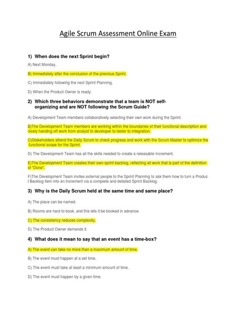 agile scrum assessment online exam pdf scrum software development business