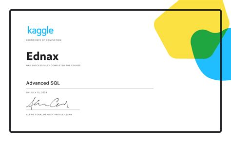 Ednax Completed The Advanced Sql Course On Kaggle