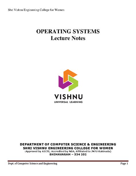 Operating System Operating Systems Lecture Notes Department Of Computer Science And Engineering
