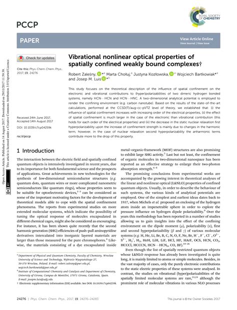 Pdf Vibrational Nonlinear Optical Properties Of Spatially Confined Weakly Bound Complexes